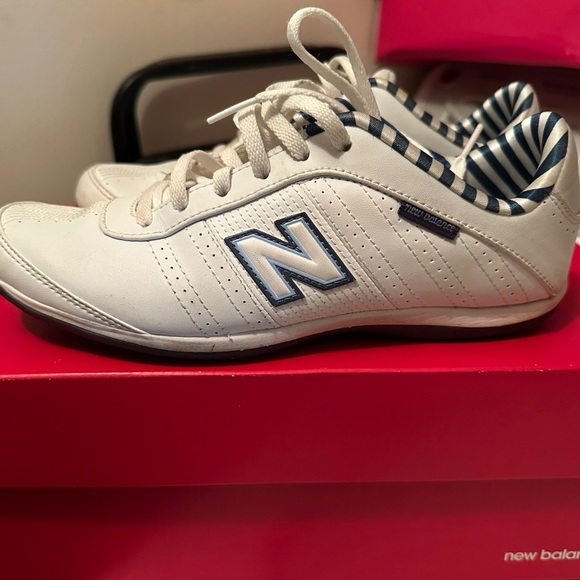 New Balance | Shoes | New Balance Cream Sneakers With Blue Details ...